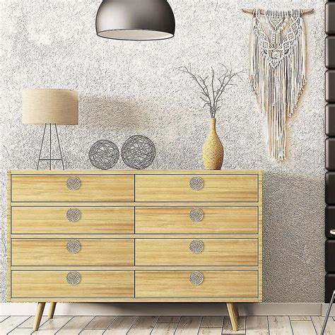 Boho Rattan Dresser Knobs Round Wooden Drawer Knobs Handmade Wicker