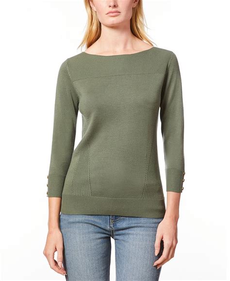 Melissa Paige Womens Boat Neck Ribbed Trim 34 Sleeve Sweater Macys