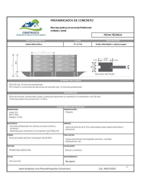 Ficha Técnica De Prefabricados De Concreto Pdf