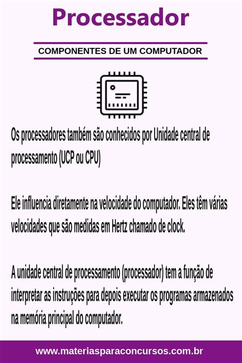 Processador Componentes De Um Computador Noções Básicas De Informática Noções De