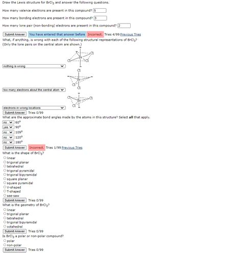 Solved Draw The Lewis Structure For Brcl3 And Answer The Following