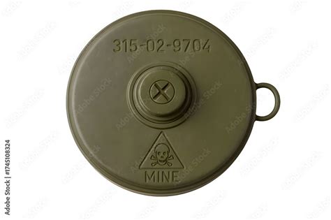 Top Down View Of Green Land Mine With Serial Numbers And Warning