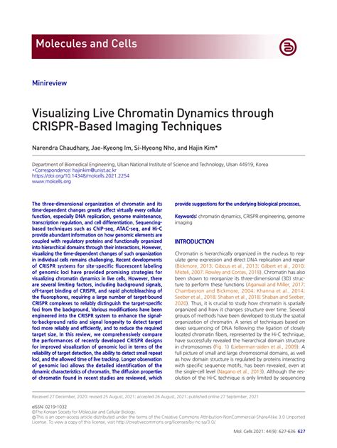 Pdf Visualizing Live Chromatin Dynamics Through Crispr Based Imaging Techniques