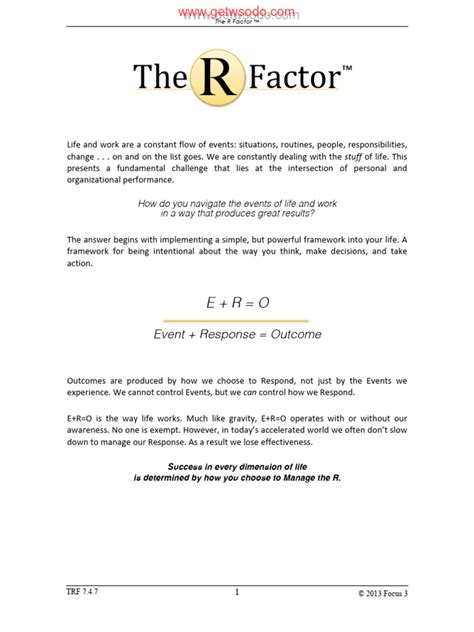 The R Factor Brians Handout Pdf Behavior Thought