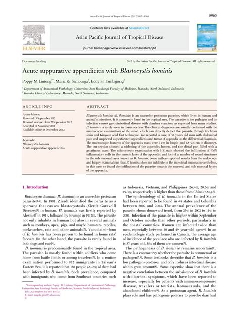 Acute Suppurative Appendicitis With Blastocystis Hominis