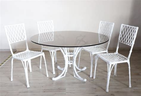 Mid Century Chromcraft Set Consisting Of Glass Table With 4 Tulip