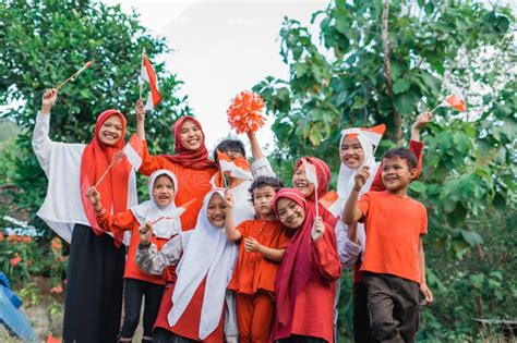 Indonesian Flags Fluttering On The Poles Stock Image Image Of Flower