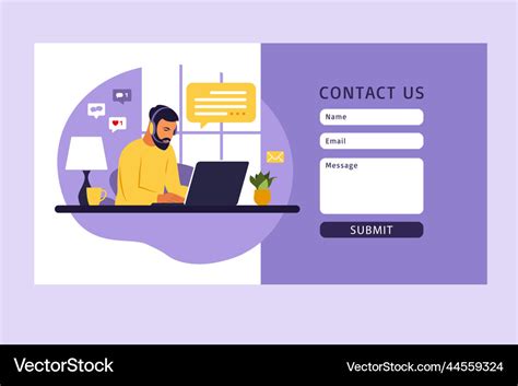 Contact Us Form Template For Web Male Customer Vector Image