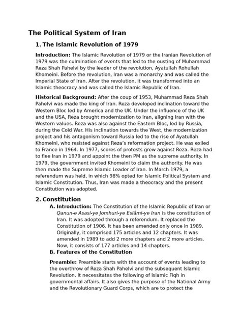 Overview Of Irans Political System Pdf Government Governance