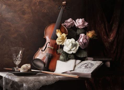 Still life with violin and roses, Nathan Roussel | Still life, Music ...