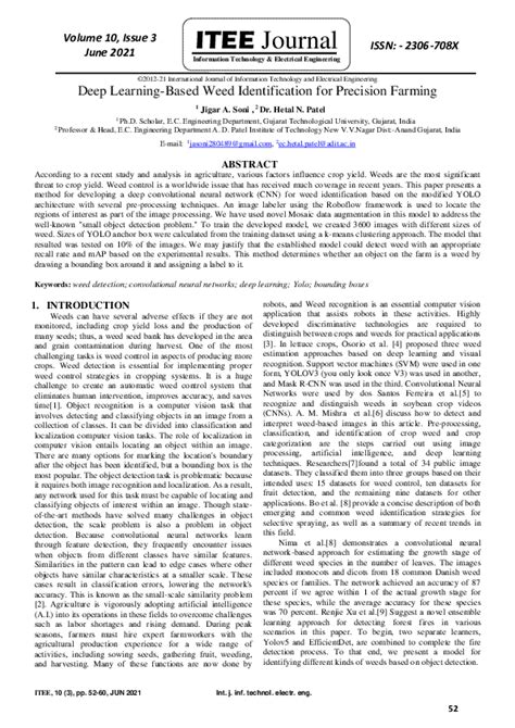 pdf deep learning based weed identification for precision farming