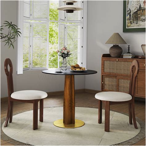 Small Round Dining Table For Two With Gold Metal Base 335 Inch