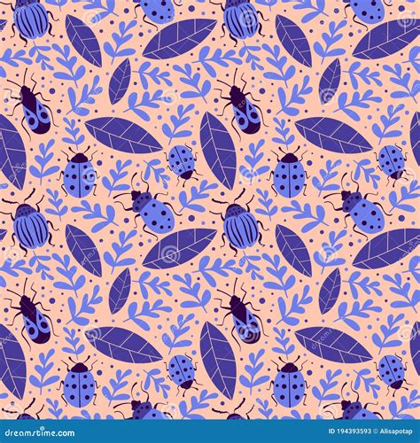 Seamless Pattern With Bugs On Pink Background Stock Vector