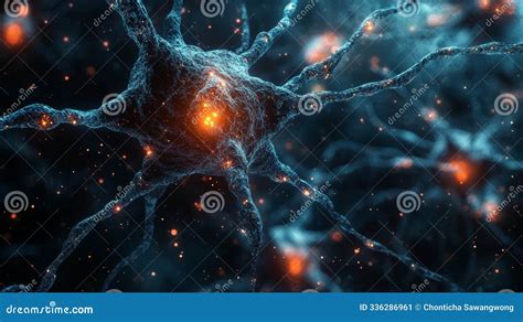 Stunning Close-up of Neuron Structure, Showcasing Intricate Details and Glowing Elements that ...