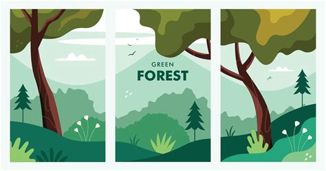 Three Green Forest Landscapes Vector Illustration 14425408 Vector Art