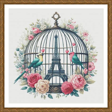 Pdf Paris France Eiffel Tower Bird Cage Counted Cross Stitch Pattern
