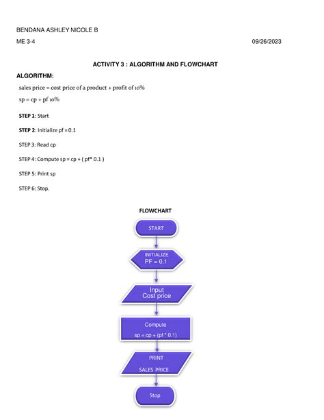 Comprog Activity 3 Bendana Ashley Nicole B Me 3 4 0926 Activity 3 Algorithm And Flowchart