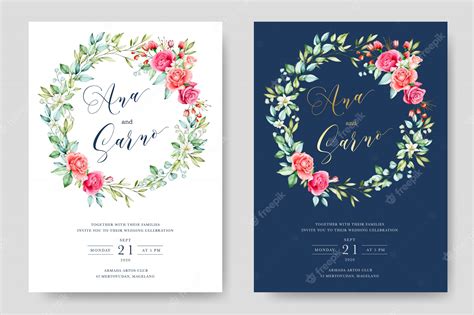 Premium Vector Elegant Watercolor Floral And Leaves Wedding Card
