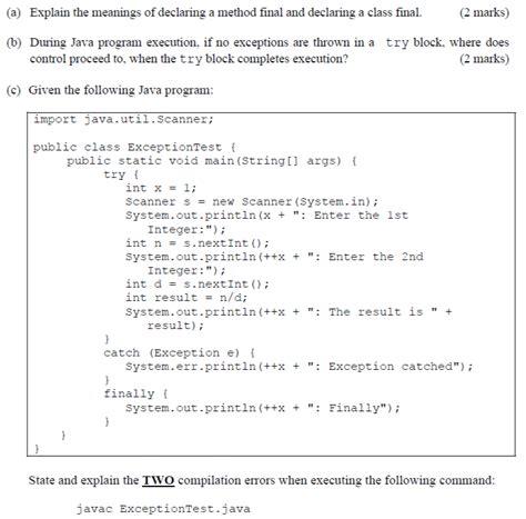 Solved A Explain The Meanings Of Declaring A Method Final