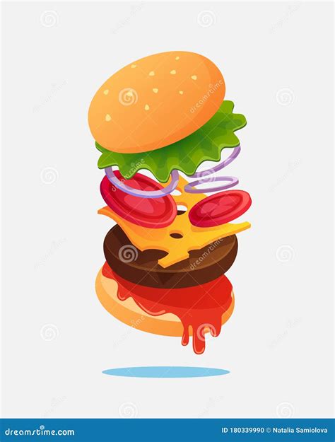 Burger Exploded View Vector Illustration Decorative Design