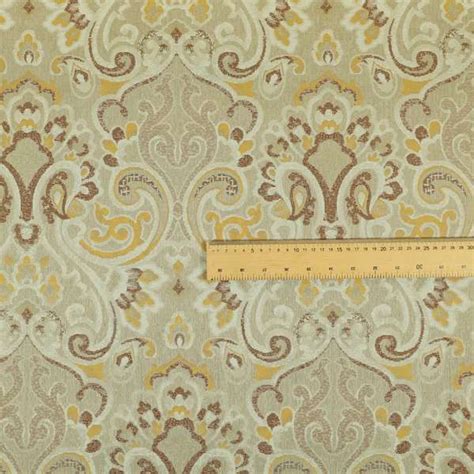 Sakura Damask Colourful Pattern Yellow Brown Chenille Upholstery Furni