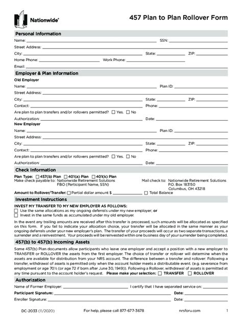 Fillable Online 457 Plan To Plan Rollover Form Fax Email Print Pdffiller