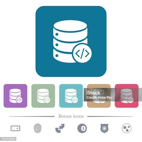 Ilustración De Base De Datos De Programación Iconos Planos Sobre Fondos Cuadrados Redondeados De