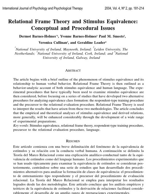 Relational Frame Theory And Stimulus Equivalence En Pdf Science Ciencia Humana
