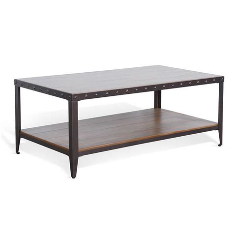 Ayka Coffee Table W Shelf Nailhead Accent 48 Inch Rectangular Brown