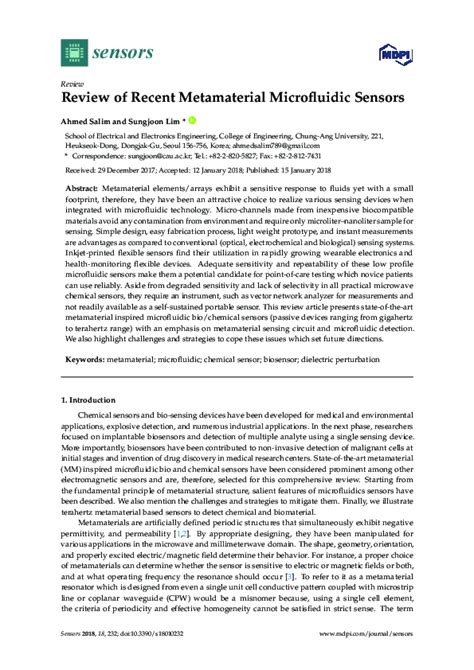 Pdf Review Of Recent Metamaterial Microfluidic Sensors