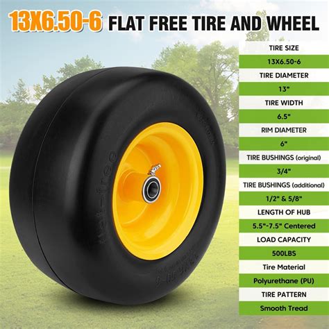 2pcs Premium 13x65 6 Flat Free Tire And Wheel For Lawn Mowers And Zero