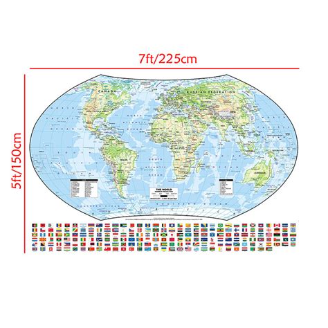 The World Hammer Projection Map With National Flags Non Woven Foldable
