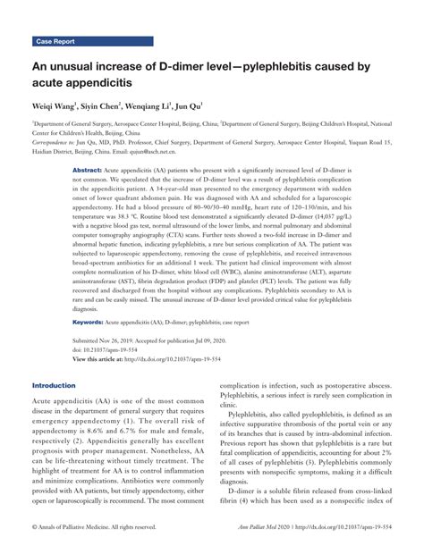 Pdf An Unusual Increase Of D Dimer Level—pylephlebitis Caused By