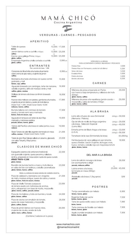 Menù Completo E Carta 2024 Mama Chicó Valdebebas A Madrid Thefork