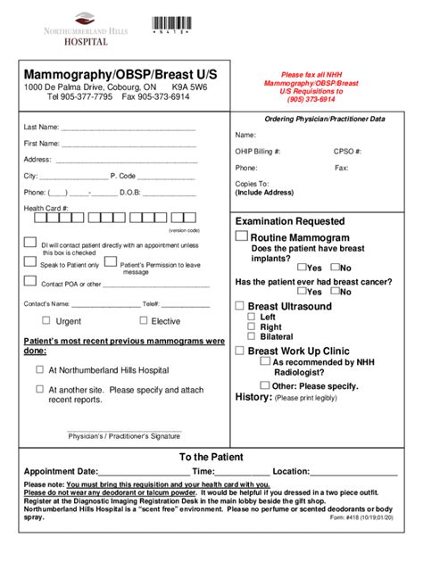 Fillable Online Mammography Requisition Cobourg Fax Email Print