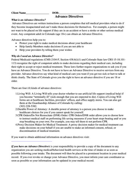 Advance Directives Printable Pdf Download