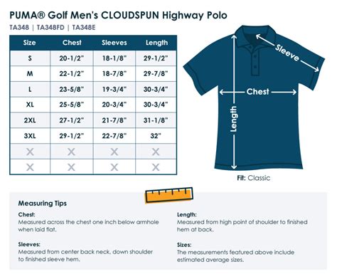 Puma Golf Shirt Size Chart