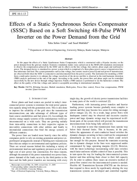 Pdf Effects Of A Static Synchronous Series Compensator Sssc Based On A Soft Switching 48