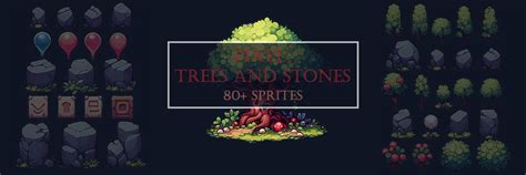 Pixel Trees And Rock By UnIsTaJa