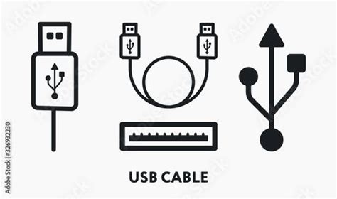 Usb Cable Connector Port Cord Wire Symbol Flat Vector Line Icon Set Usb Cable Line Icon