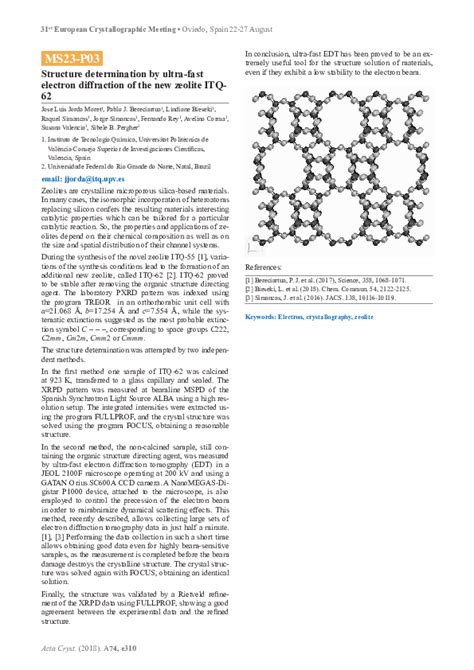Pdf Structure Determination By Ultra Fast Electron Diffraction Of The New Zeolite Itq 62