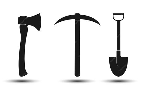 Premium Vector Set Of Icons Axe Pick And Shovel Simple Design Stock