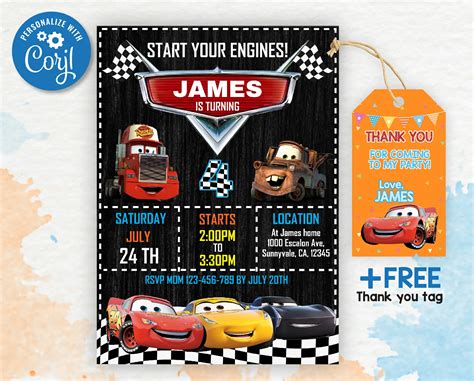 Cars Disney Invitation Lightning Mcqueen Editable Printable Instant Download Amazinginvite