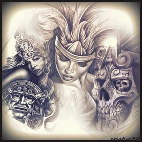 Chicano Arte Aztec Warrior Princess Tattoo Aztec Tattoo Designs