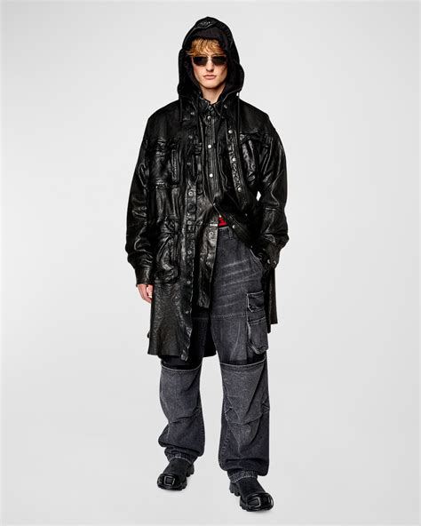Diesel Mens L Sphinx Hooded Jacket In Bubble Leather Neiman Marcus