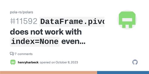 `dataframepivot` Does Not Work With `indexnone` Even Though Function Signature Implies It Is