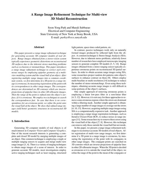 PDF A Range Image Refinement Technique For Multi View D Model Reconstruction