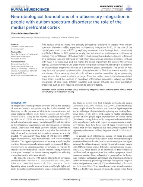 Pdf Neurobiological Foundations Of Multisensory Integration In People With Autism Spectrum