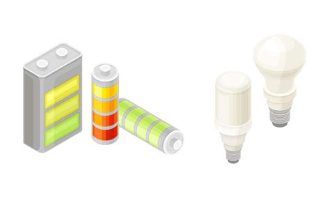 Electric Power Objects Set Battery Light Bulbs And Plug Isometric Illustration 67639597 Vector