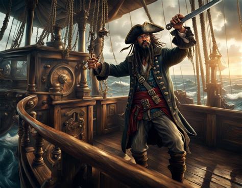 Blackbeard The Pirate On His Ship V4 Ai Generated Artwork